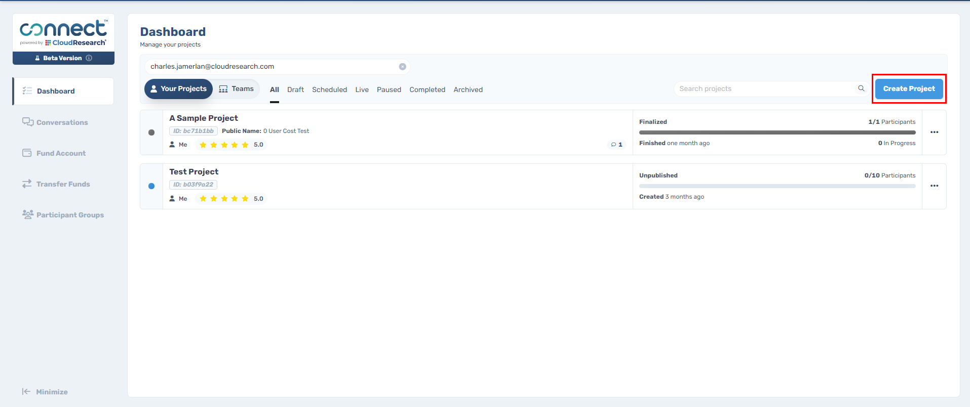 Setting Up a Project – Connect - Researcher