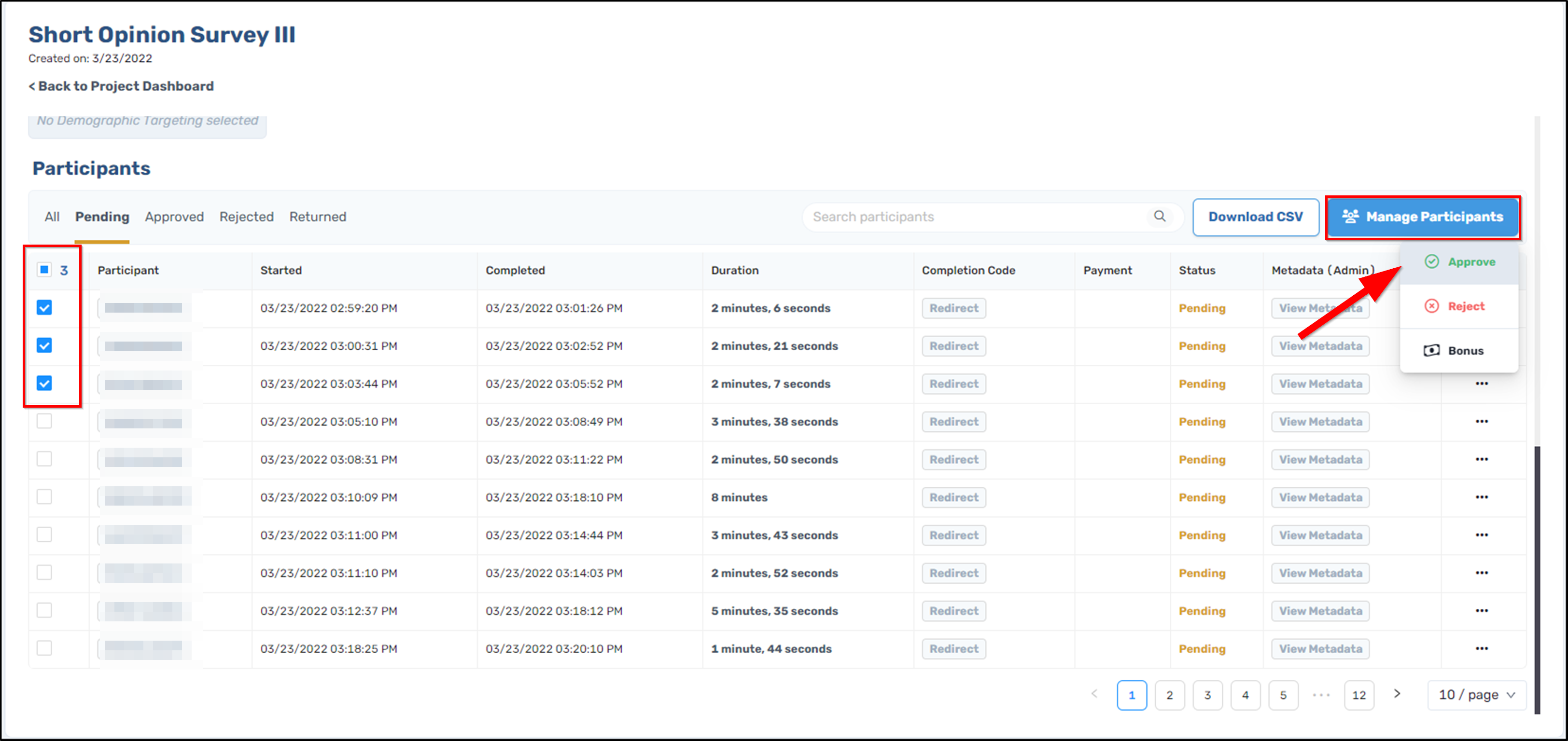Manage Participants – Connect - Researcher
