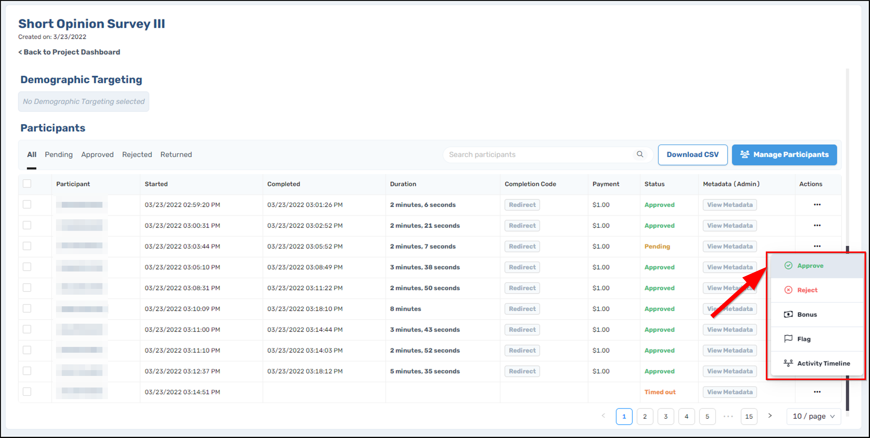 Manage Participants – Connect - Researcher