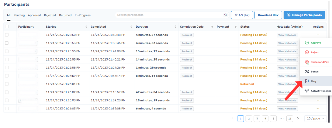 Manage Participants – Connect - Researcher