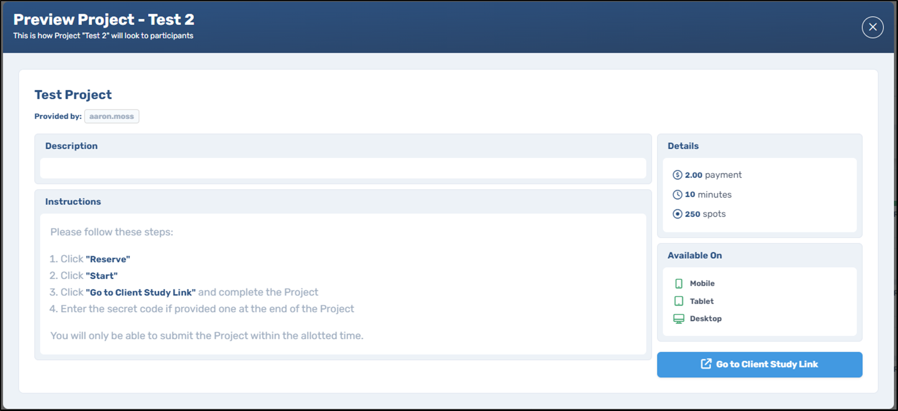 Preview a Project – Connect - Researcher